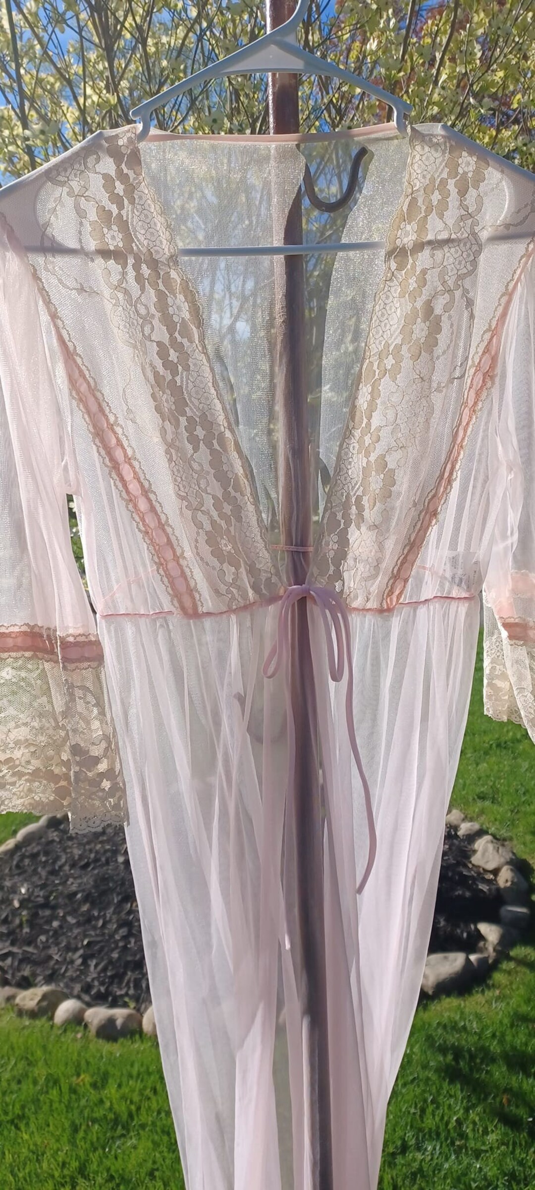 Vintage Women's Negligee Night Gown Wedding Night Gown in Pink Sheer ...