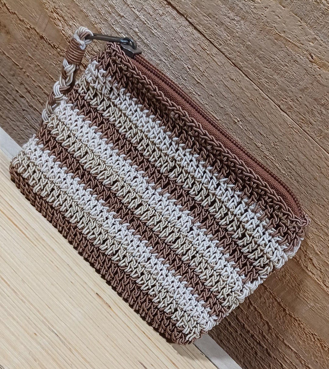 Women's Woven Brown and Beige Coin Purse Bag Card Purse Holder Change ...