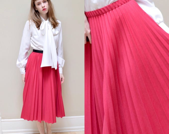 70s Berry Pink Pleated Skirt // Minimal A Line Preppy Elastic Knit ...