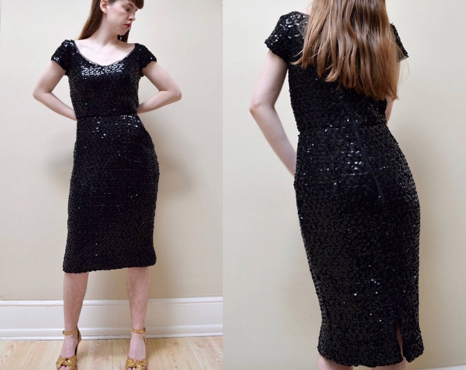 50s Peggy Hunt Bombshell Knit Sequin Dress // VLV Little Black Sexy ...
