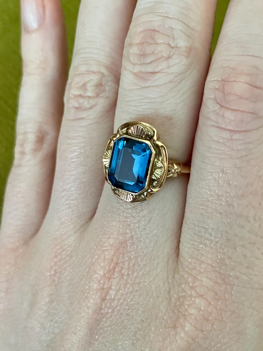 30s 40s Art Deco Gold Ring Blue Stone 10k Rose Green Yellow Antique Gold Size 5 - Etsy
