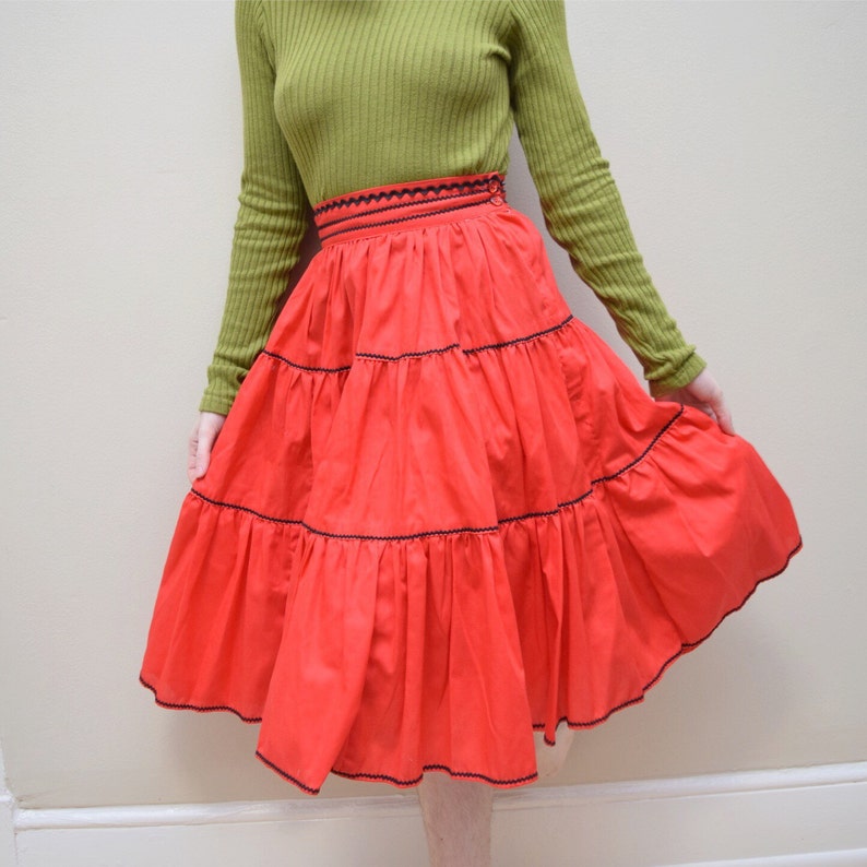 50s Circle Skirt / Rik Rak Red Full Square Poodle Dance Skirt / XS XXS ...