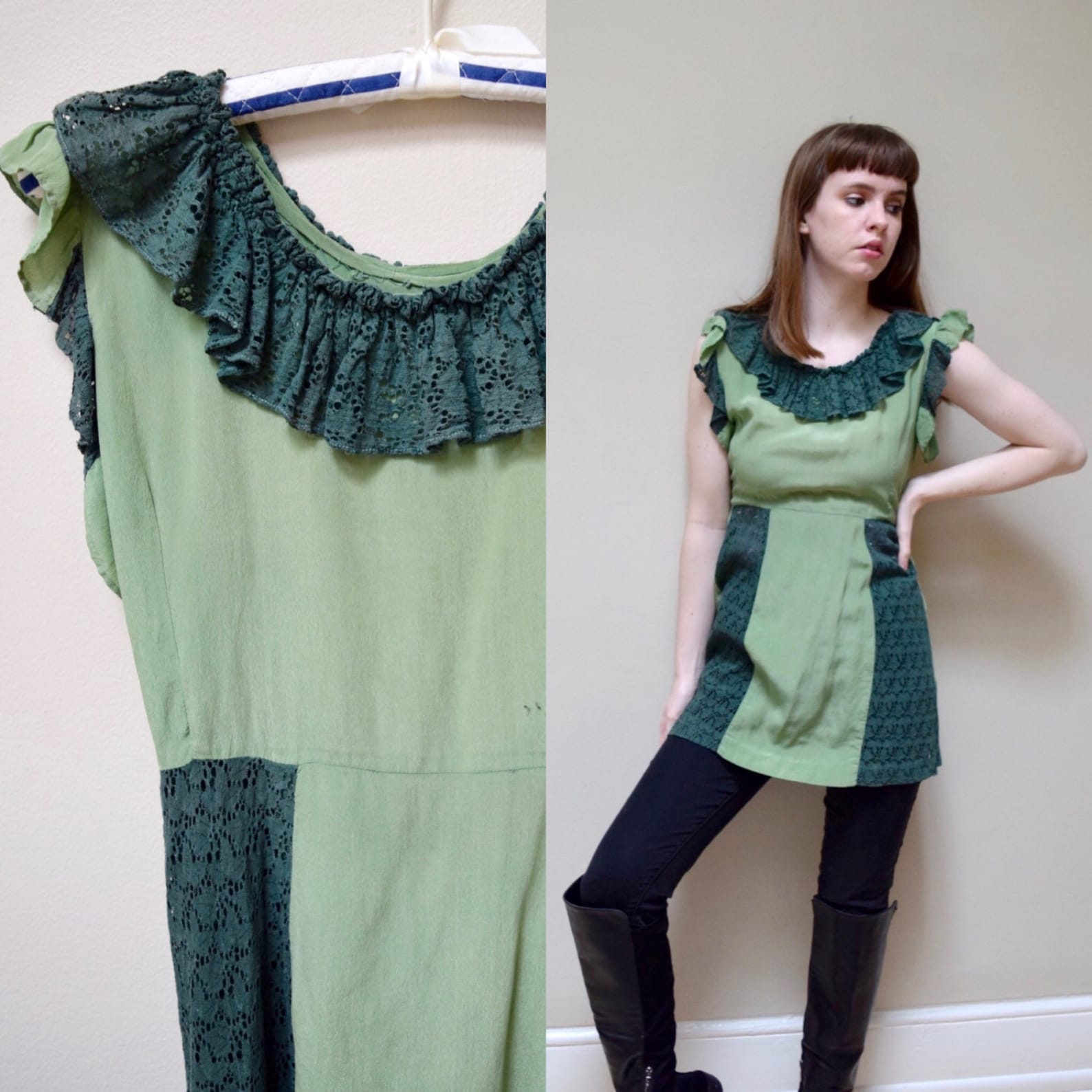 20s Silk and Lace Tunic // 1920s Flapper Blouse Mini Dress // XS Petite ...