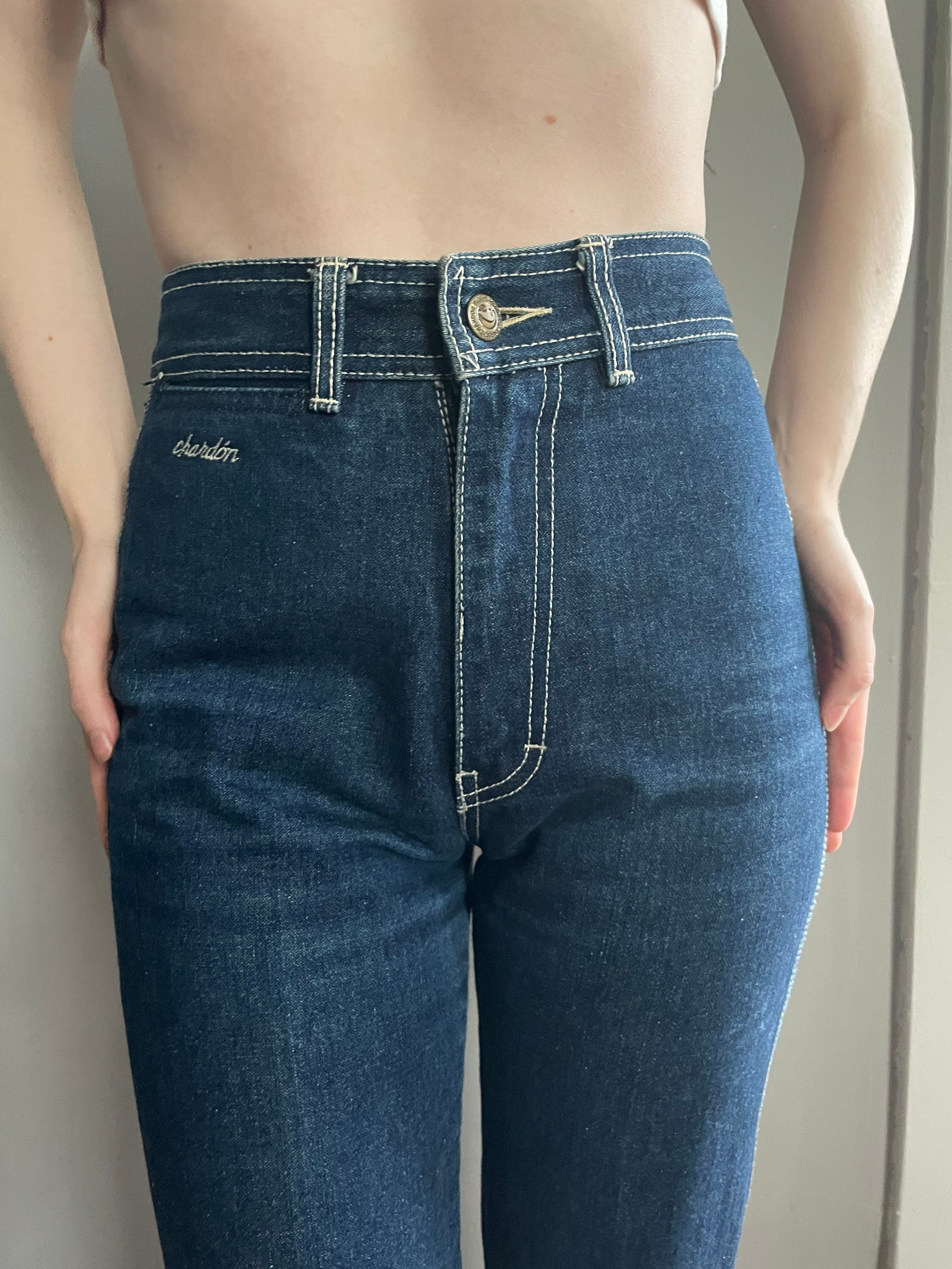 80s French Denim Jeans Chardón // 70s Paris High Waist Dark | Etsy