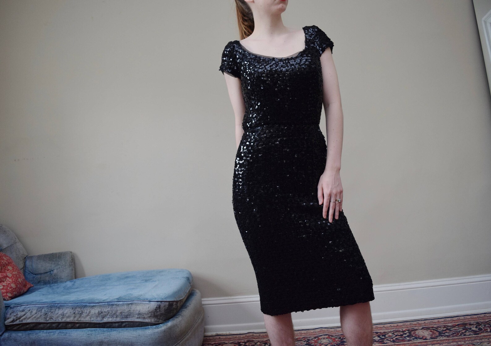 50s Peggy Hunt Bombshell Knit Sequin Dress // VLV Little Black Sexy ...