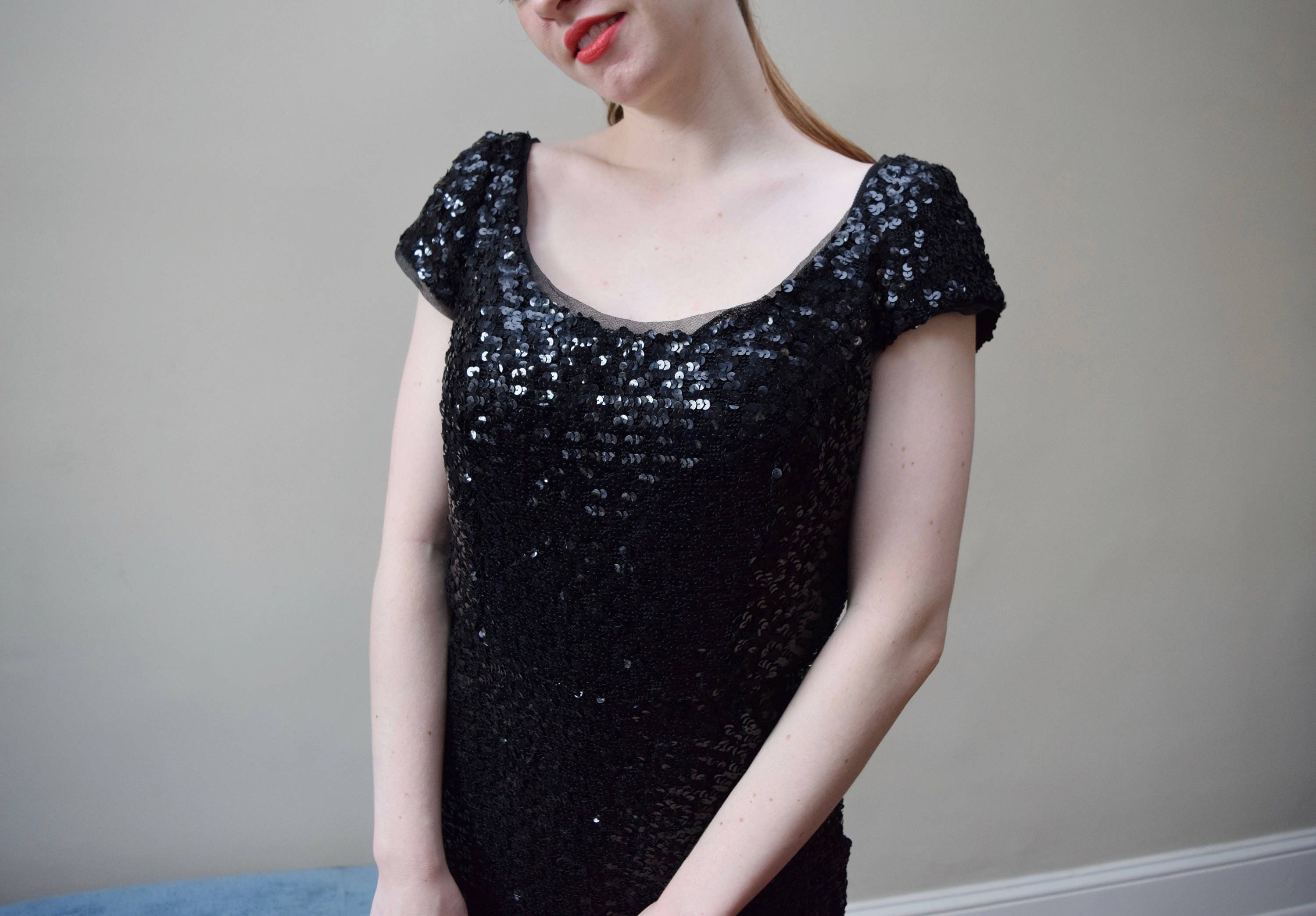 50s Peggy Hunt Bombshell Knit Sequin Dress // VLV Little Black Sexy ...