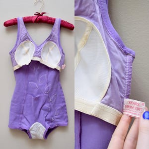 50s 60s Lavender Sears Scoop Back Bathing Suit // Flattering Large Bust ...