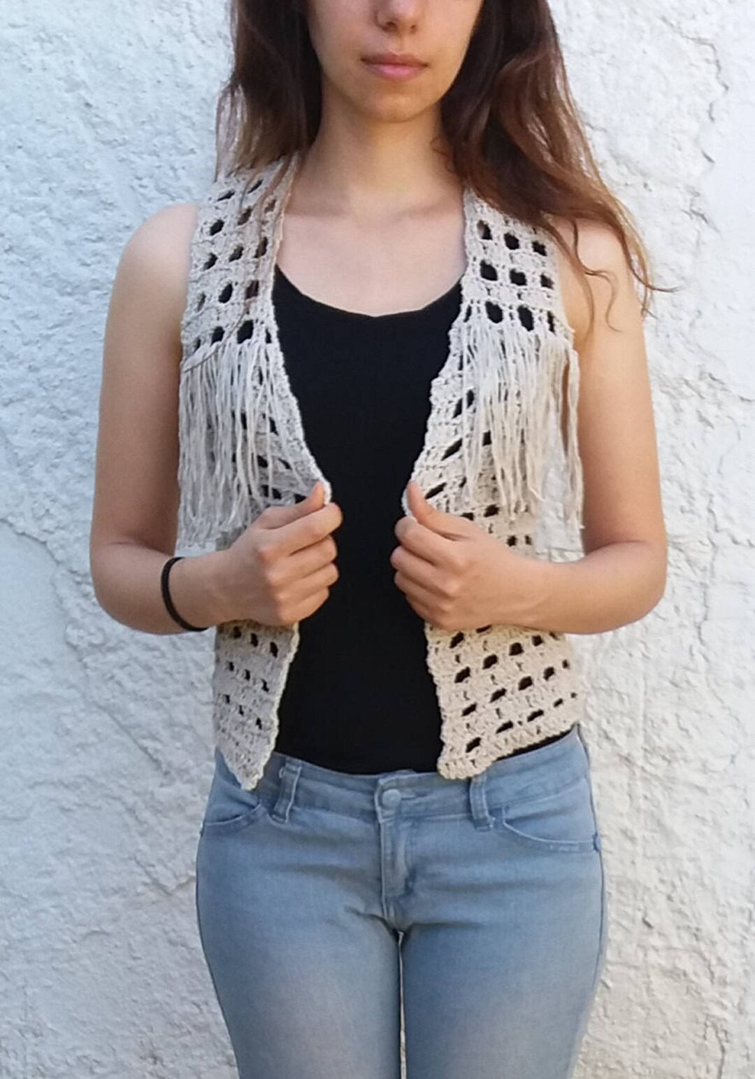 Crochet Vest Pattern With Fringes on the Chest. Lace Fringed Vest ...
