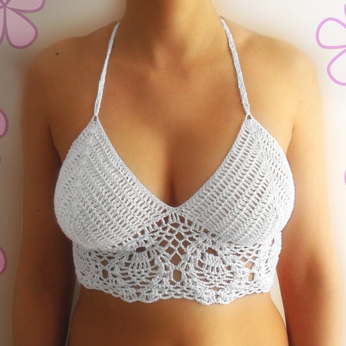 Crop Top Crochet Pattern Halter Bikini Top Sexy Lacy Etsy