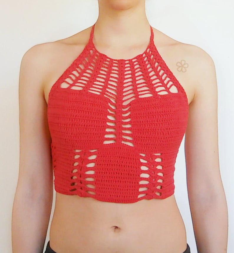 Cut Out Halter Crop Top Pattern Festival Crochet Top Red Etsy