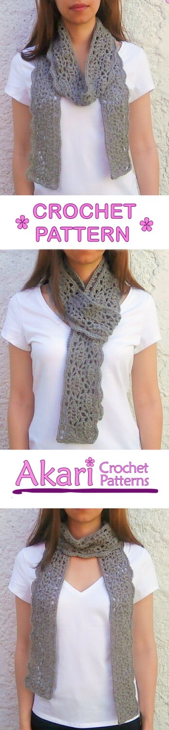 Crochet Lace Scarf With Scalloped Edge Pattern Crochet Scarf Pattern ...