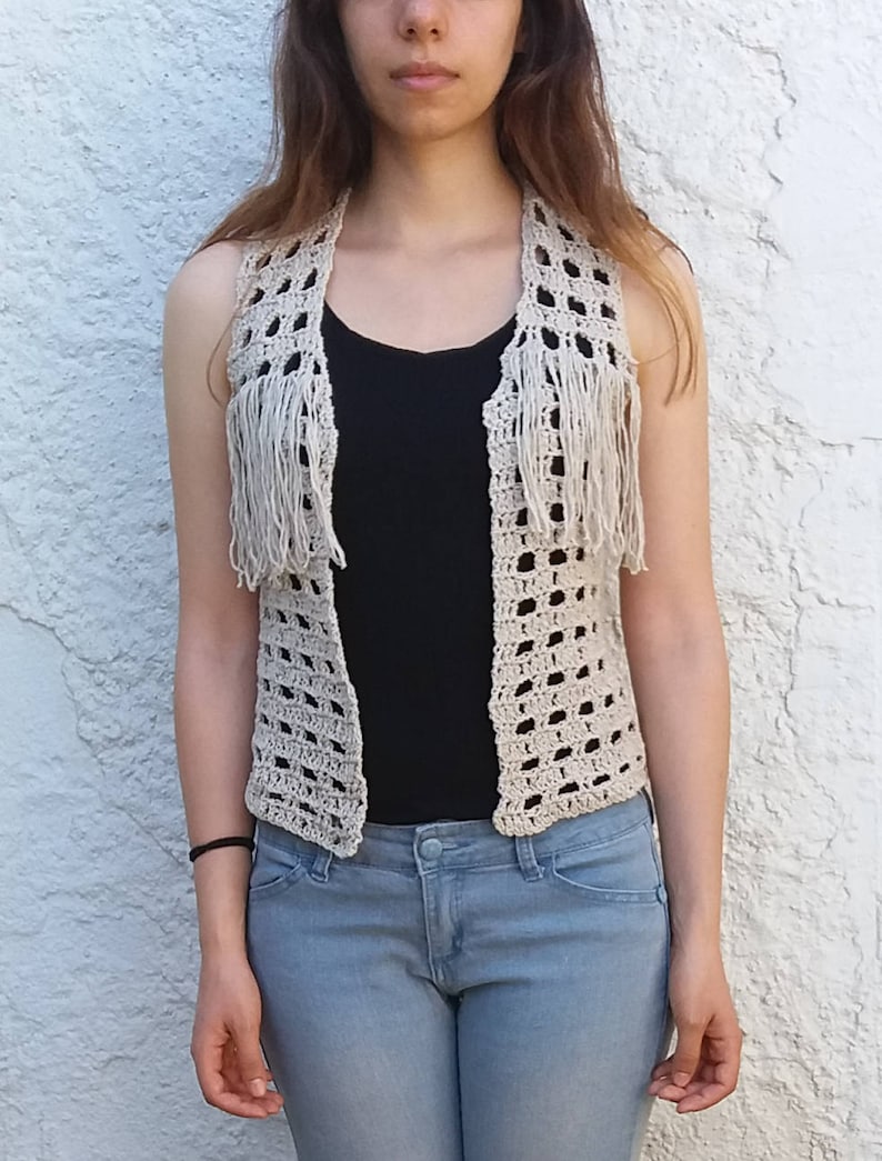 Crochet Vest Pattern With Fringes on the Chest. Lace Fringed Vest ...