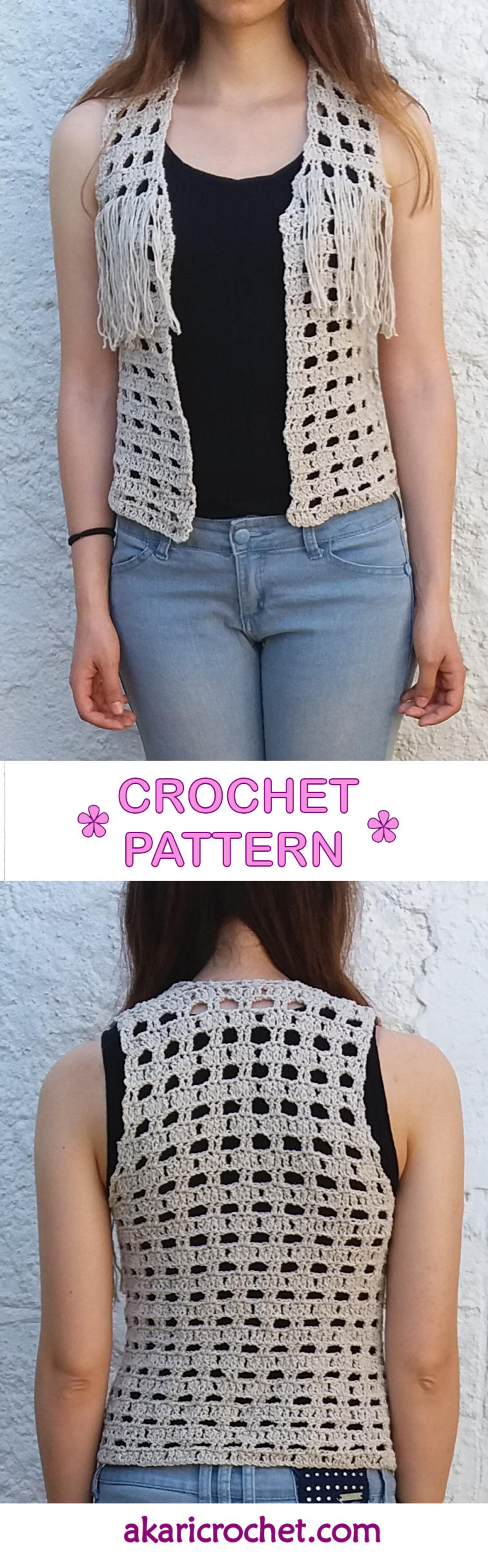 Crochet Vest Pattern With Fringes on the Chest. Lace Fringed Vest ...