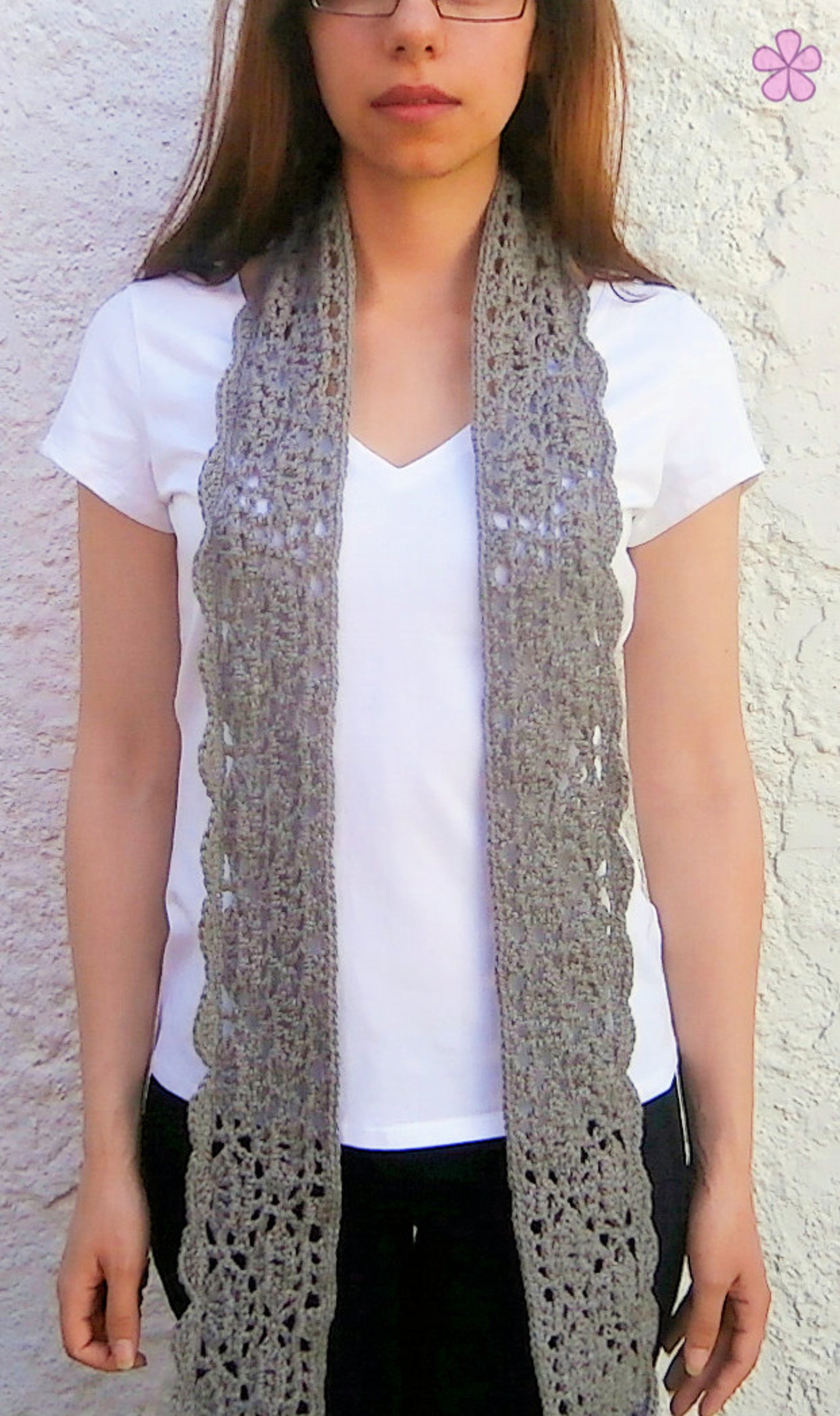 Crochet Lace Scarf With Scalloped Edge Pattern Crochet Scarf Pattern ...