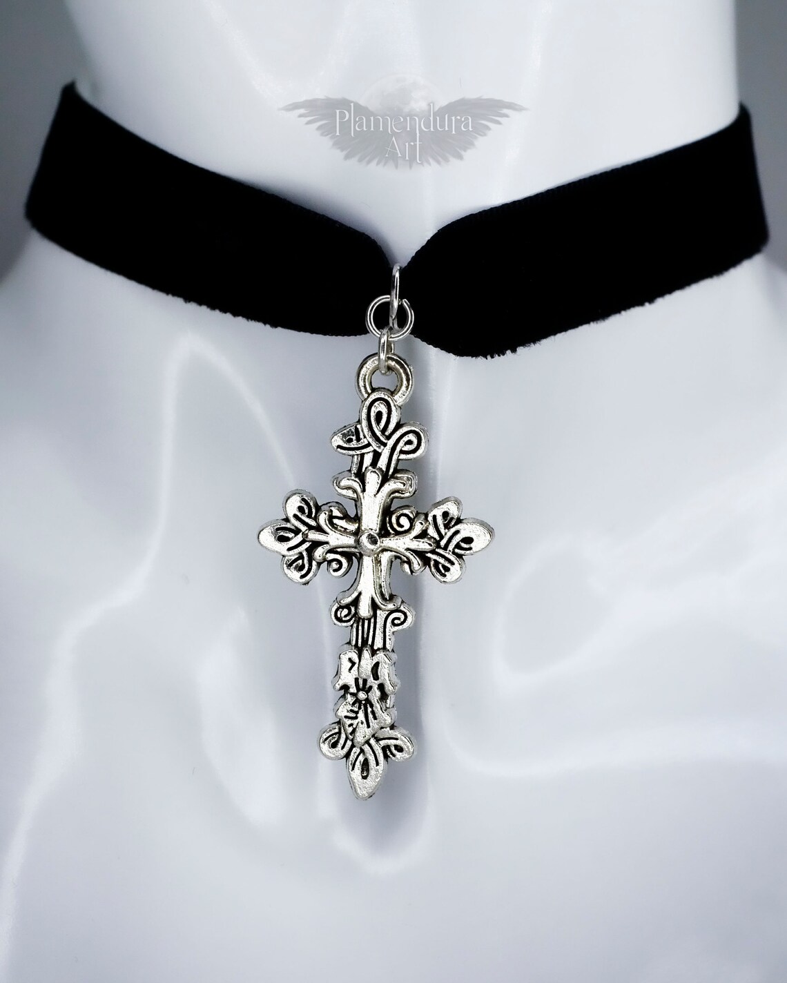 Cross Choker With Black Velvet Ribbon Victorian Romantic - Etsy
