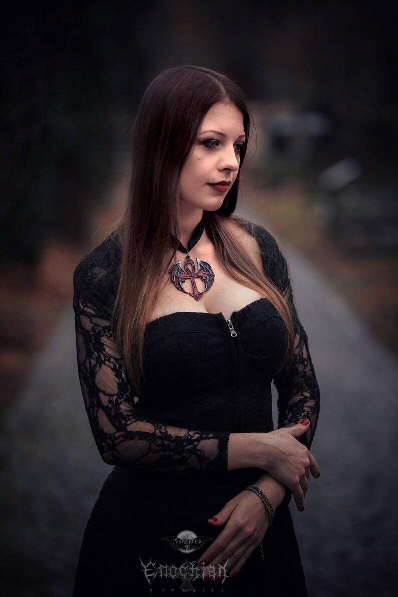 VAMPIRE Red Ankh BAT CROSS Choker | Etsy