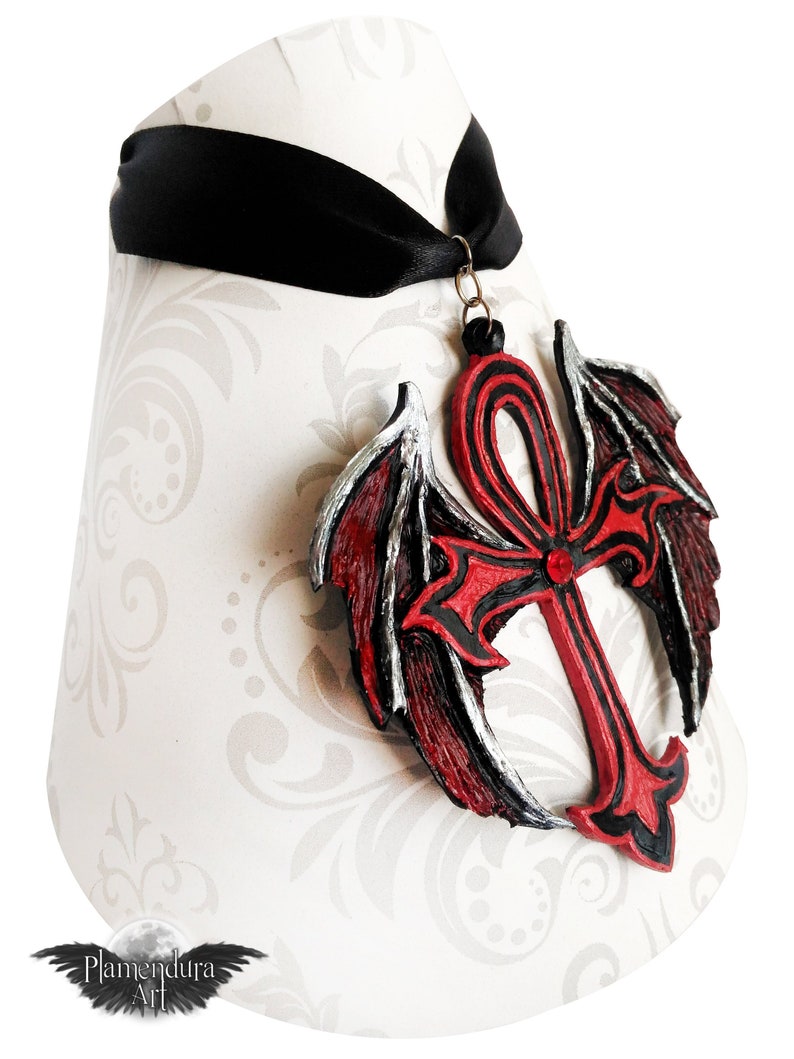 VAMPIRE Red Ankh BAT CROSS Choker | Etsy