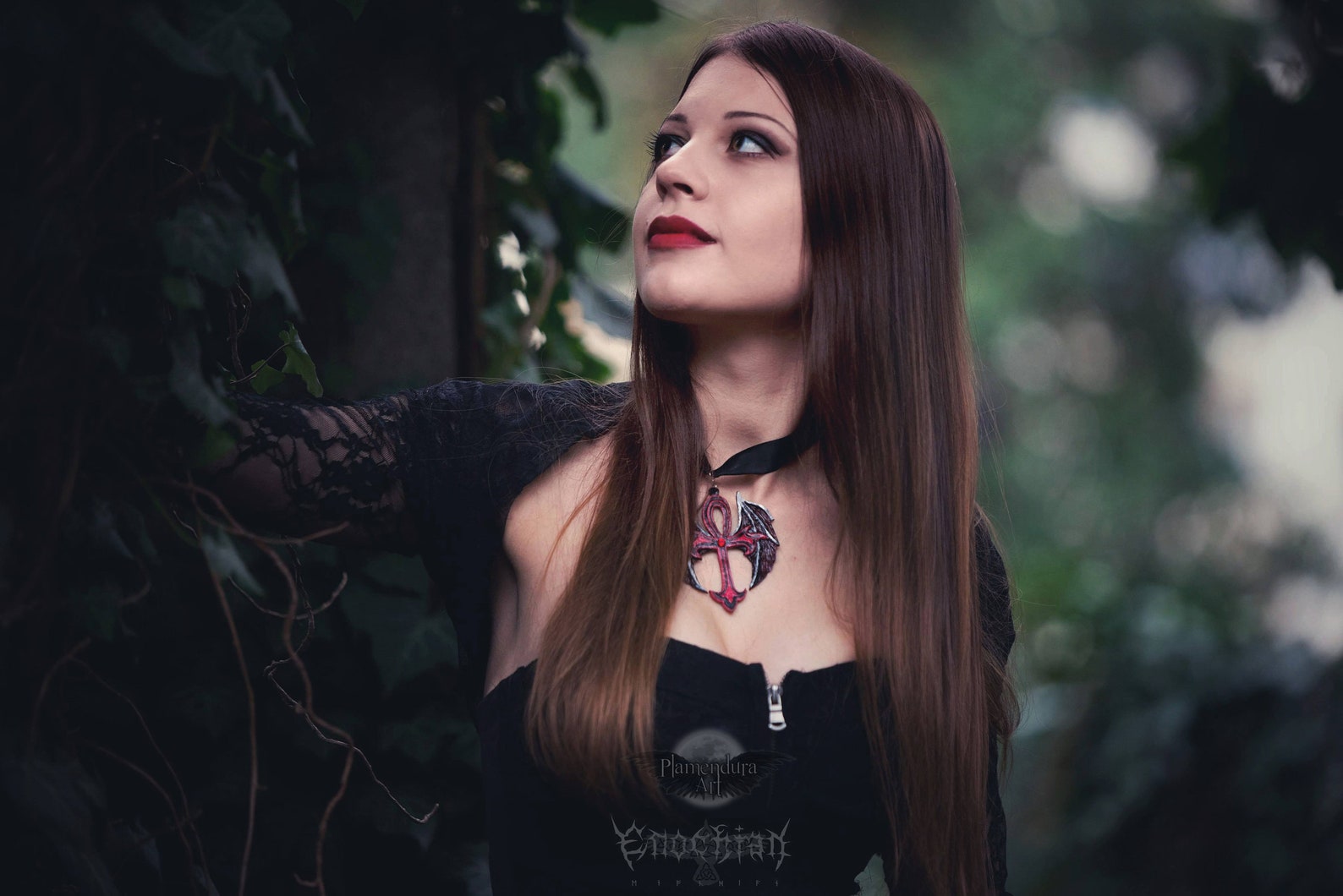 VAMPIRE Red Ankh BAT CROSS Choker | Etsy