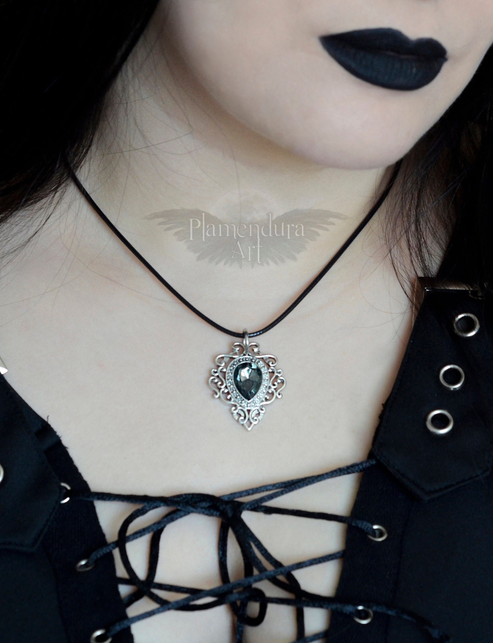 Dark Grey Crystal Rhinestone Gothic Fantasy Royal Pendant Black ...