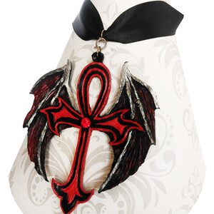 VAMPIRE Red Ankh BAT CROSS Choker | Etsy