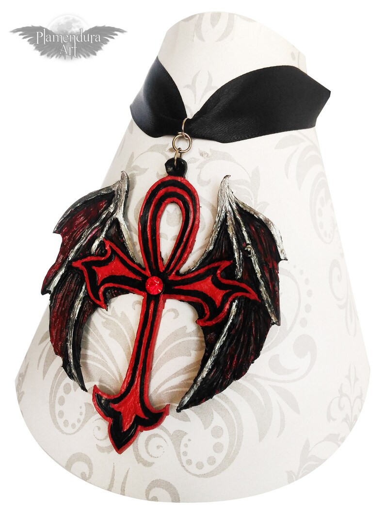 VAMPIRE Red Ankh BAT CROSS Choker | Etsy