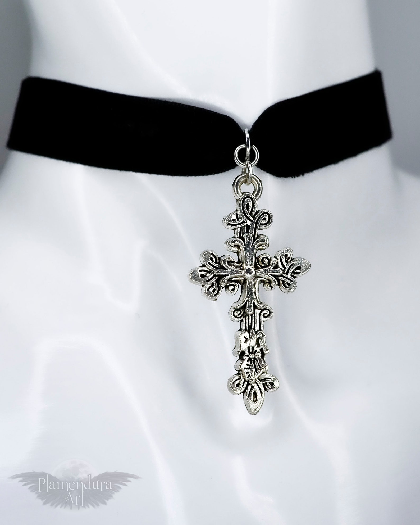 Cross Choker With Black Velvet Ribbon Victorian Romantic - Etsy