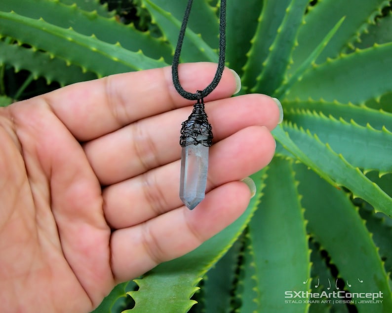 Mystic Indigo Aura Quartz Point Pendant Glacier Grey Titanium - Etsy