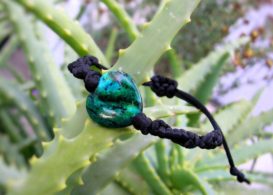 Azurite Chrysocolla Heart Bracelet: Braided Adjustable Unisex Cuff ...