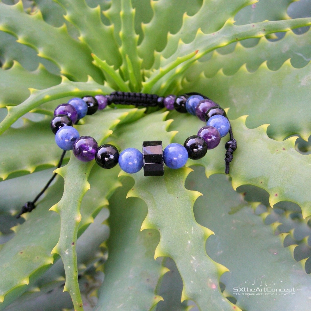 Protection Bracelet, Black Tourmaline, Dumortierite and Amethyst Stones ...
