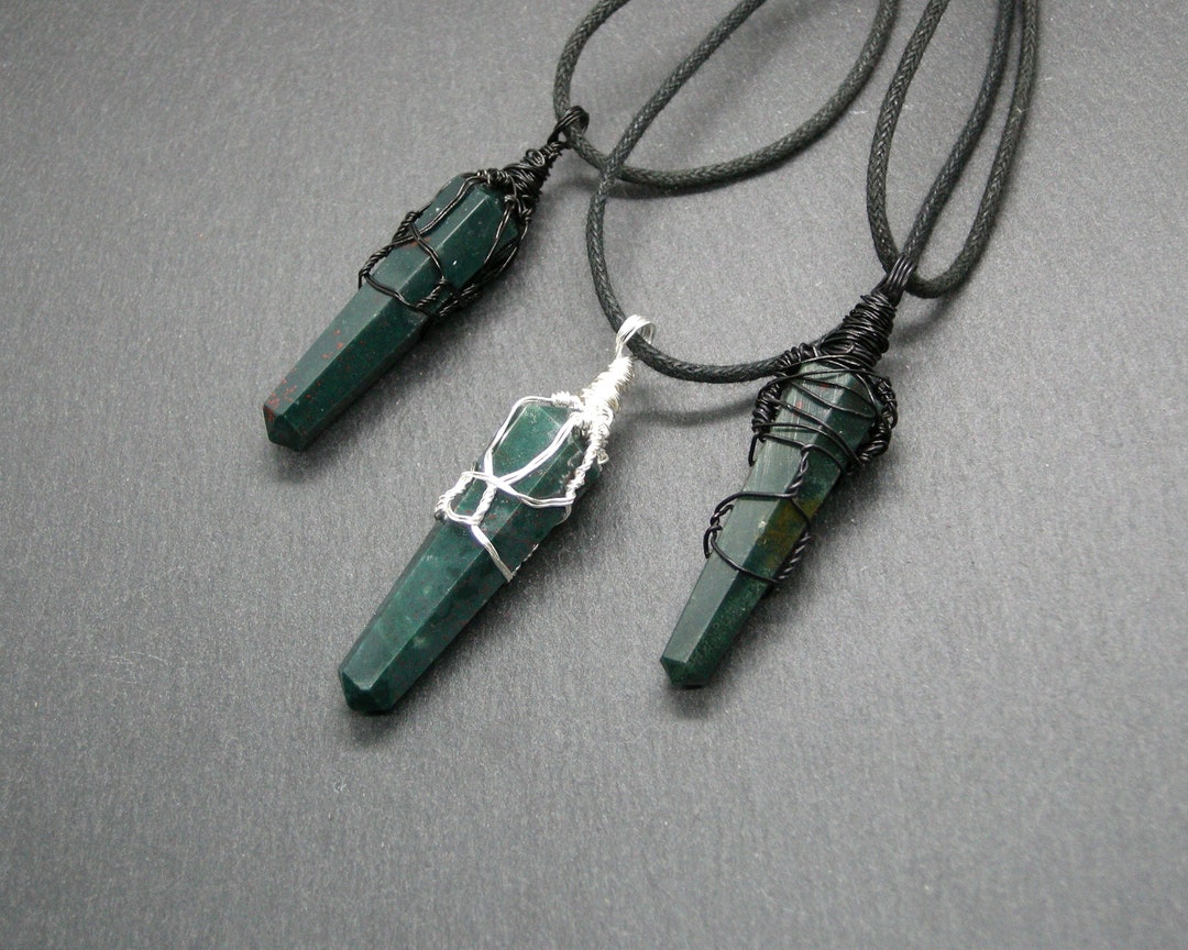 Bloodstone Point Pendant Necklace: Wire Wrapped Heliotrope Amulet ...