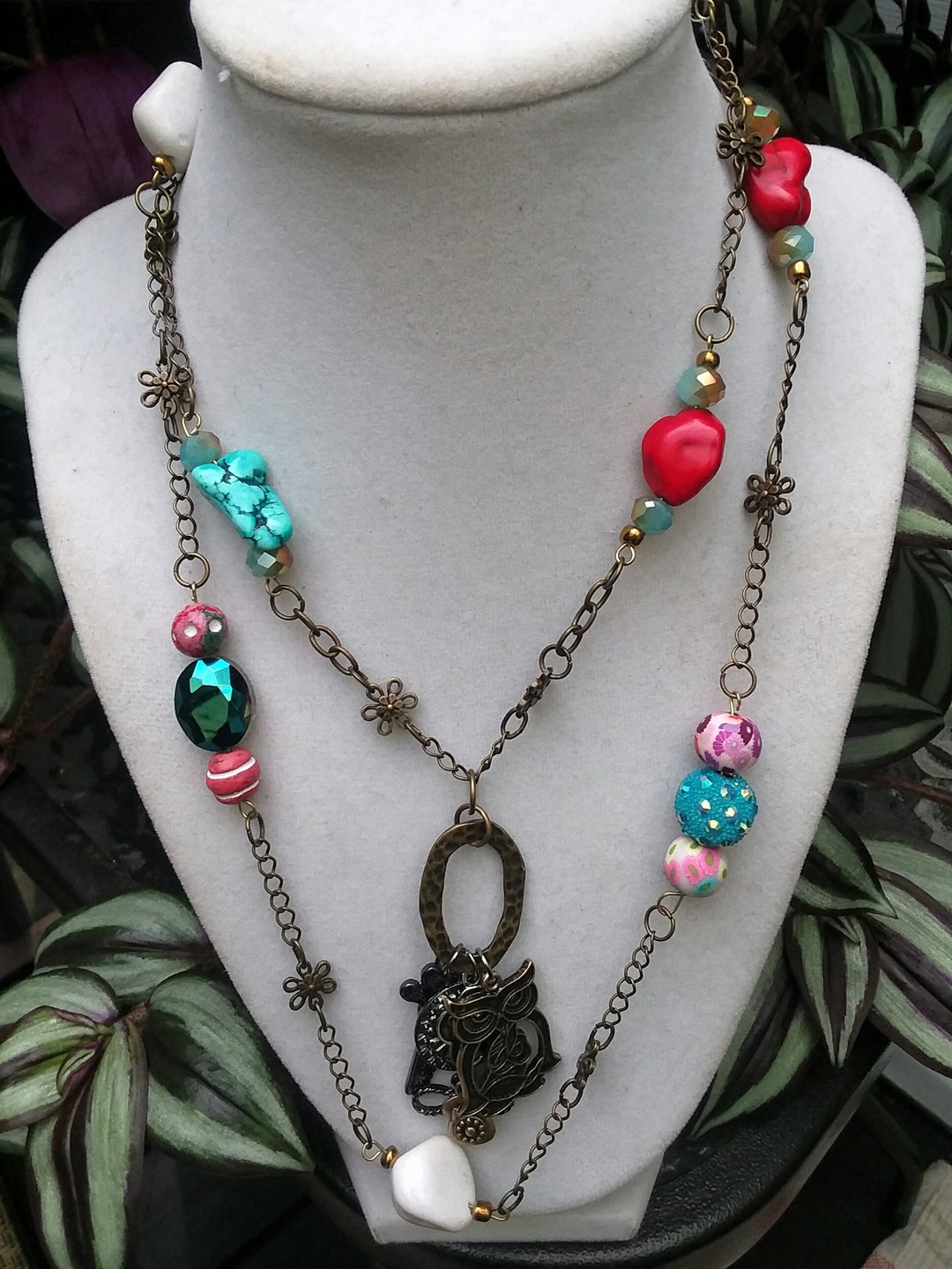 Boho Chain and Bead Necklace Bracelet & Earrings Chunky - Etsy