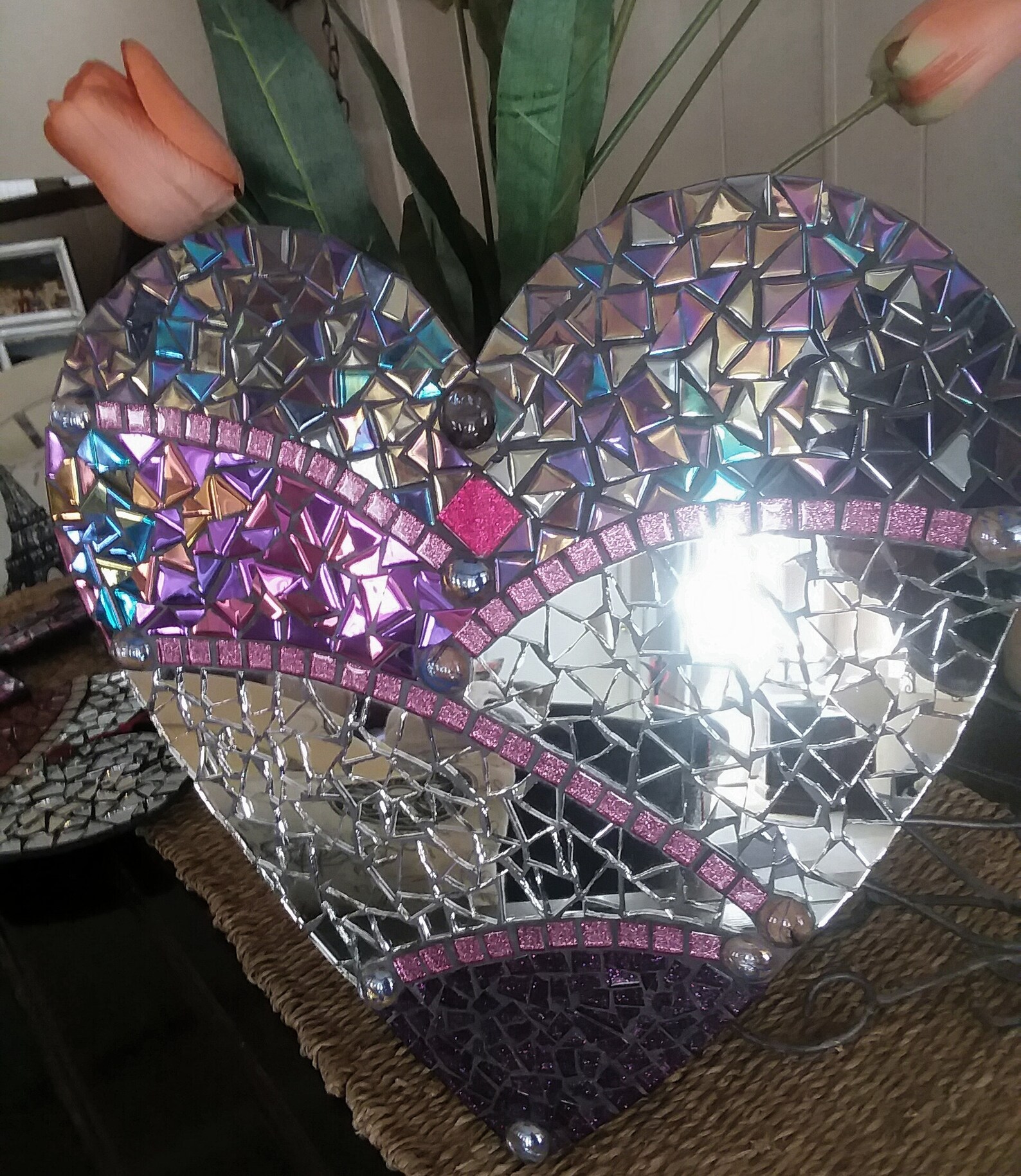 Heart...large Mosaic Tile Heart in Shades of Purple Pink and - Etsy