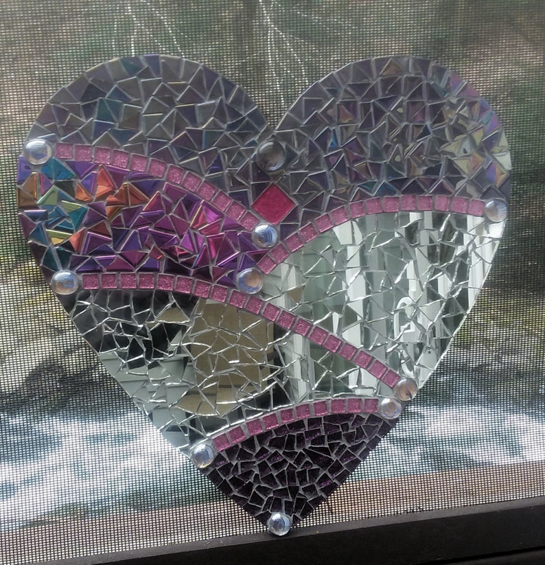 Heart...large Mosaic Tile Heart in Shades of Purple Pink and - Etsy