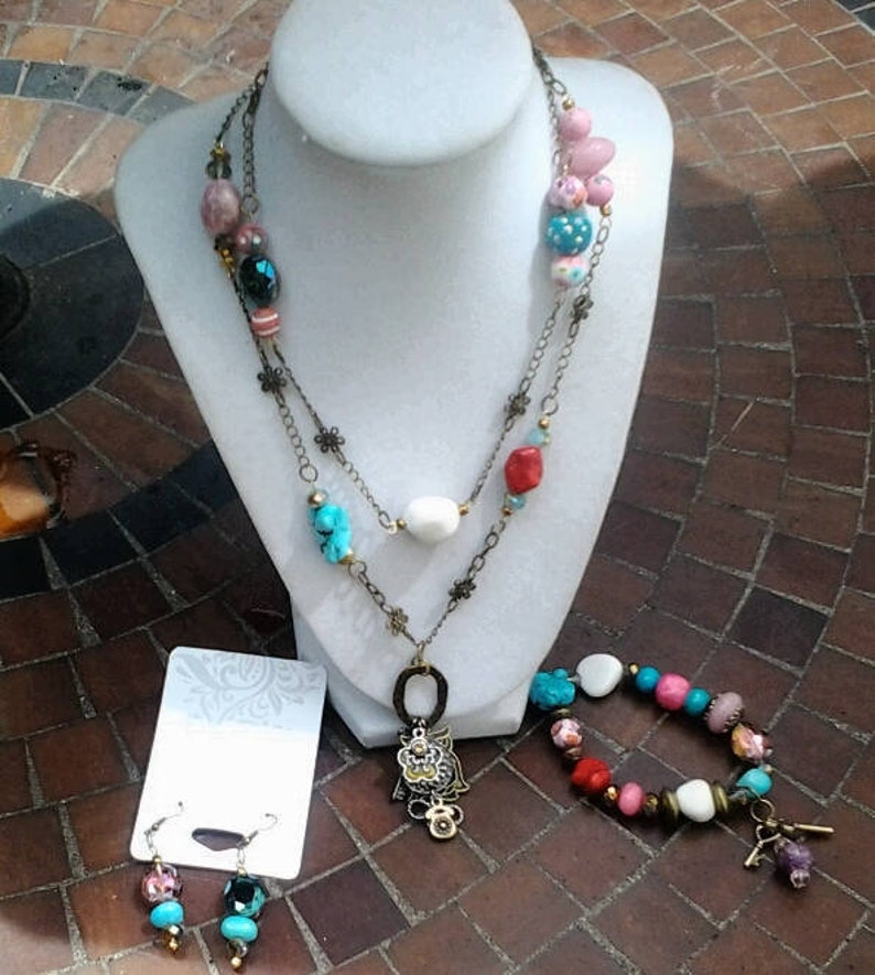 Boho Chain and Bead Necklace Bracelet & Earrings Chunky - Etsy