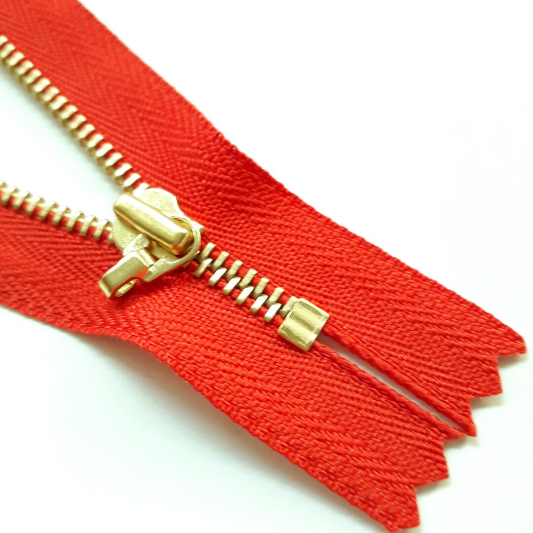 CORAL RED M3 Indivisible Vintage Zipper Metal Gold Colour Teeth, Size 3 ...