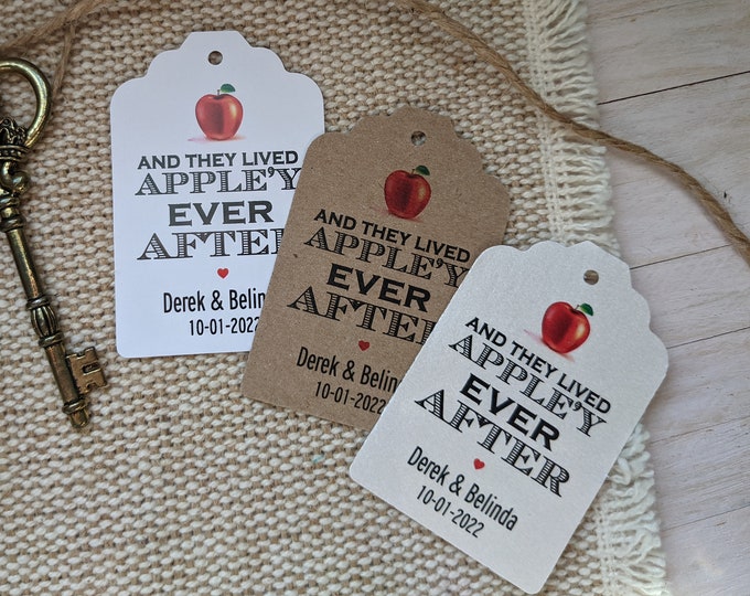 2 Candy Apple Favor Tags, Wedding Apple Favor Tags, Appley Ever After ...