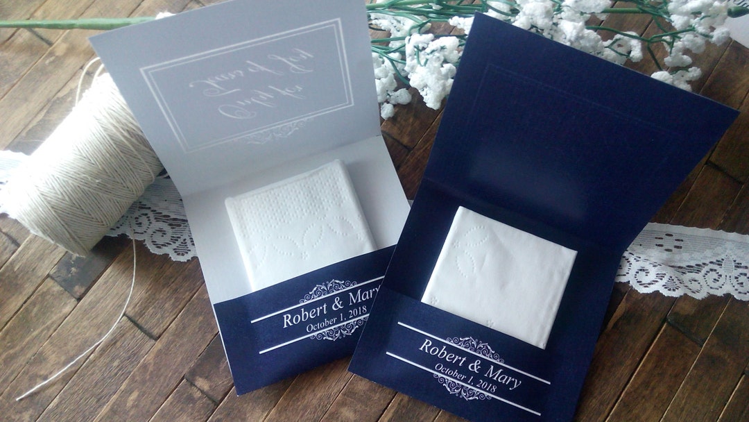 Personalized Tears of Joy Packs, Navy Blue Wedding Tissues Handkerchief ...