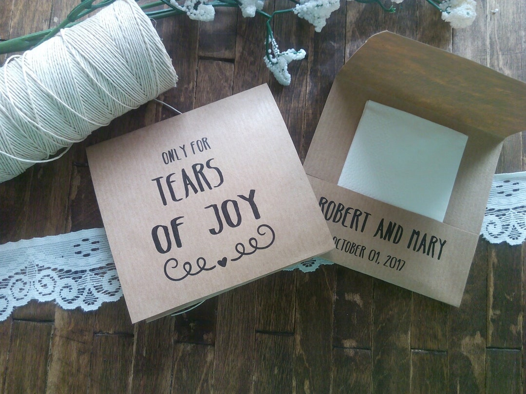 Personalized Tears of Joy Tissue Packs, Rustic Wedding Handkerchief ...