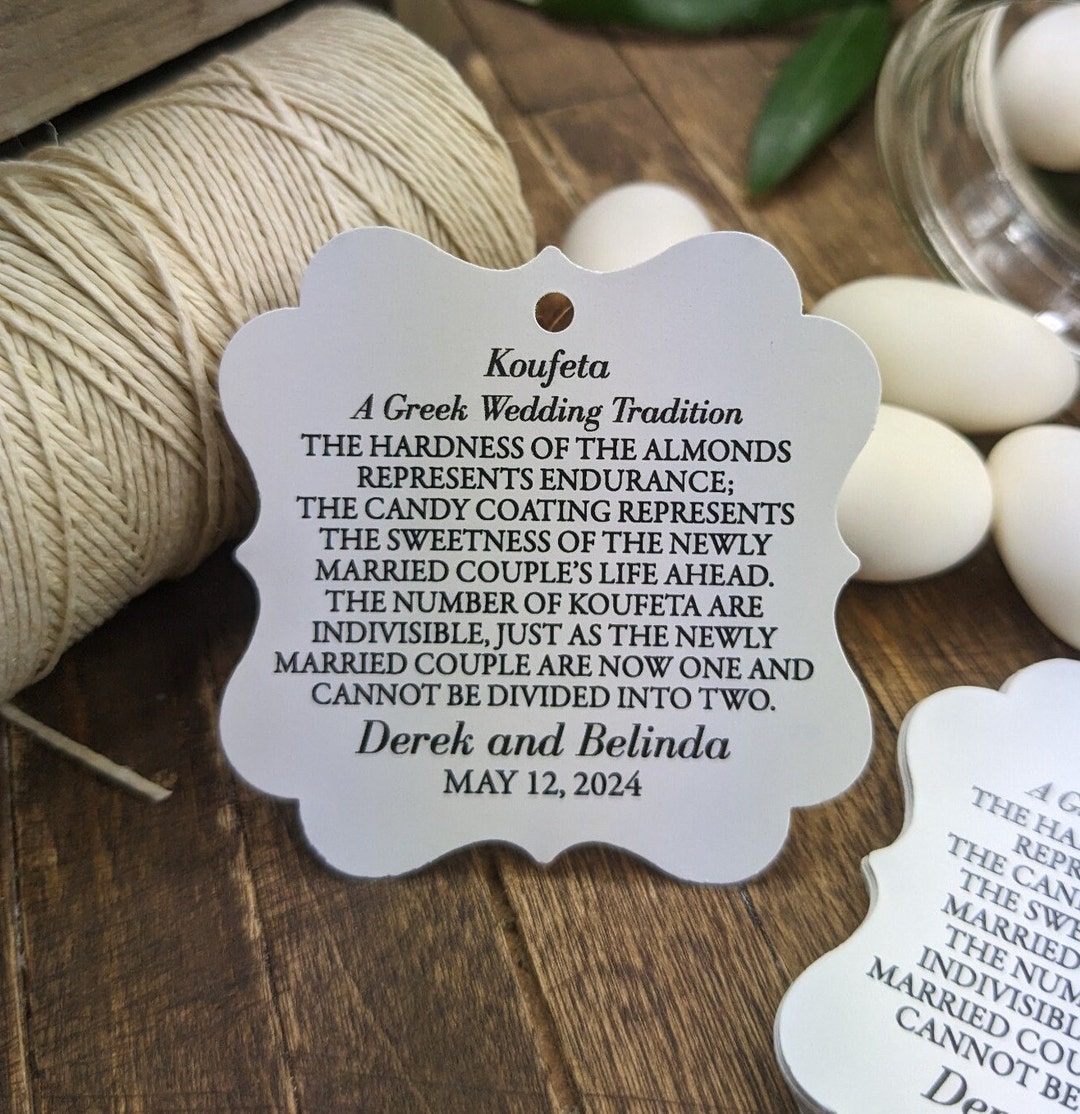 Personalized Koufeta Favor Tags, Boubouniera Gift Labels, Greek Wedding ...