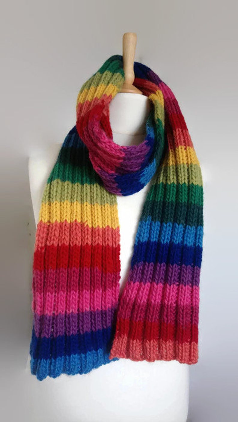 Rainbow Scarf, Hand Knitted in Lambswool - Etsy