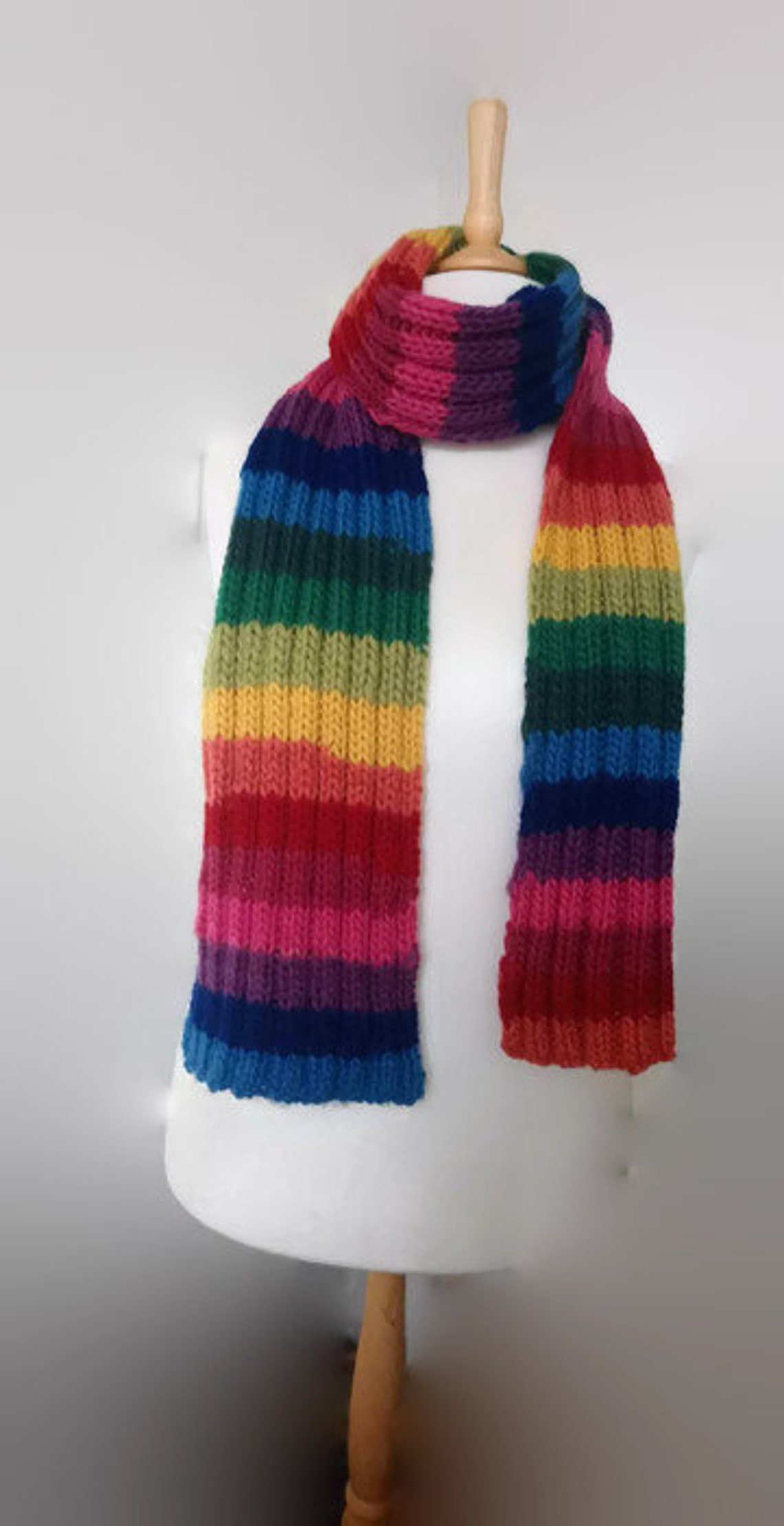 Rainbow Scarf Hand Knitted in Lambswool - Etsy