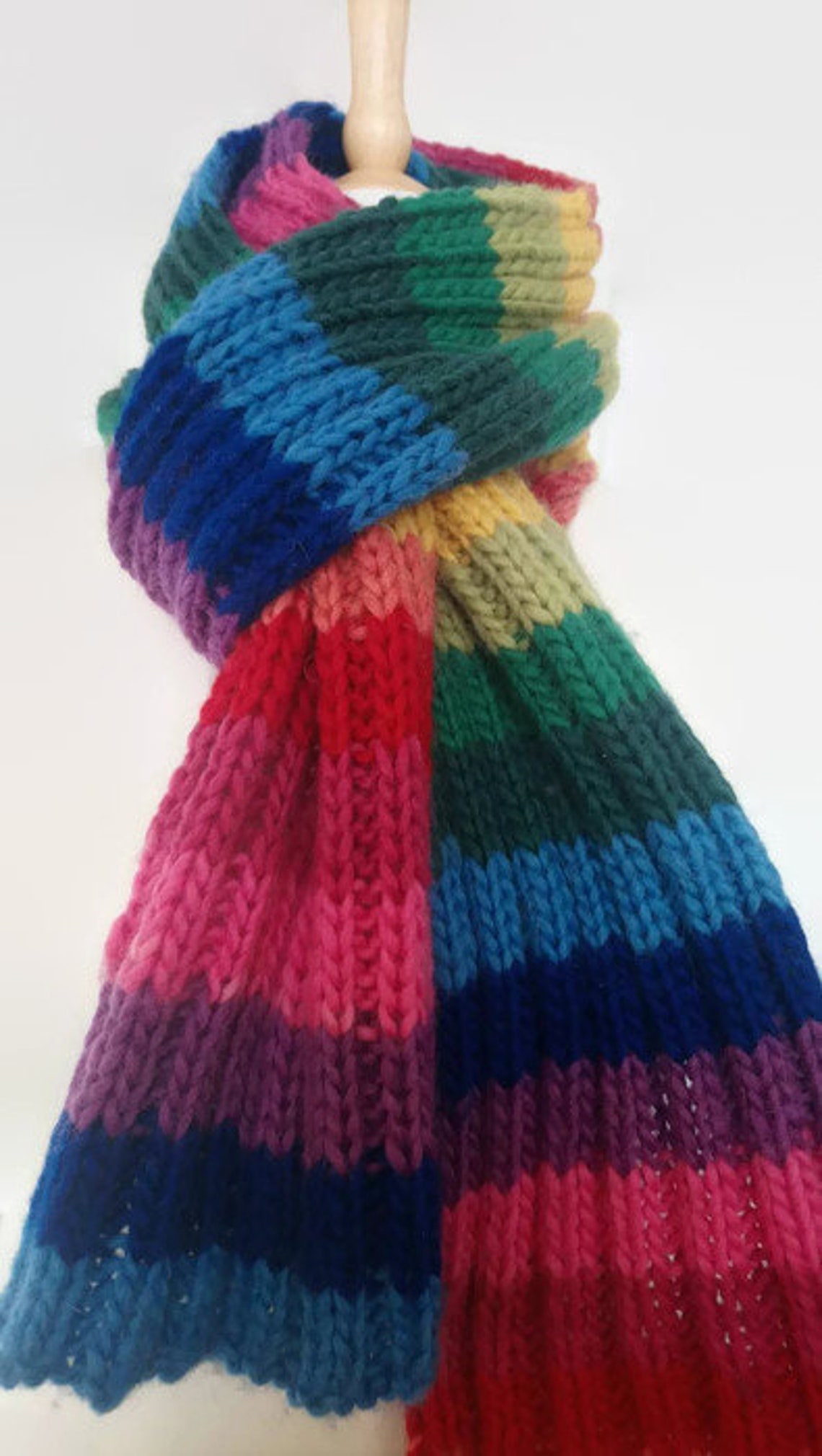 Rainbow Scarf Hand Knitted in Lambswool - Etsy