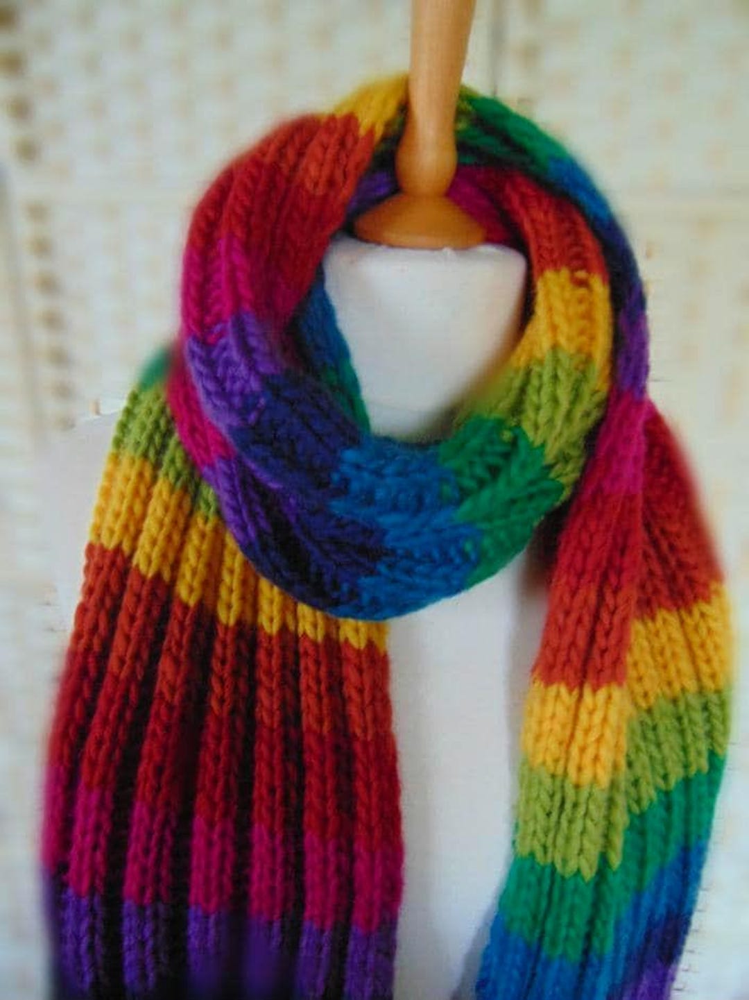 Rainbow Scarf, Hand Knitted in Lambswool - Etsy