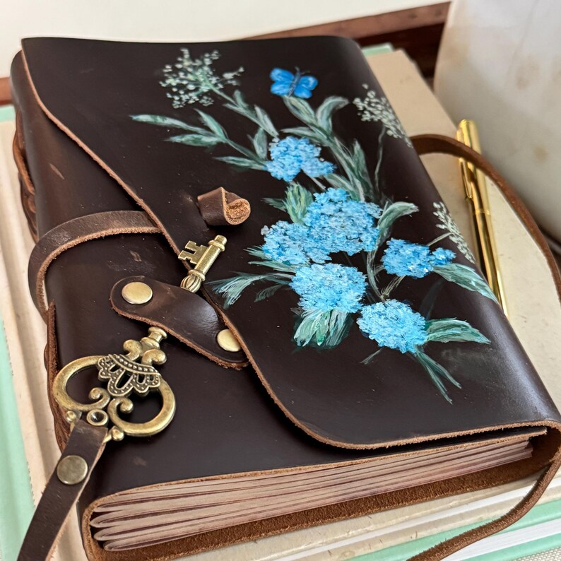 Hand Painted Blue Hydrangea-butterfly Botanical Journal / Diary ...