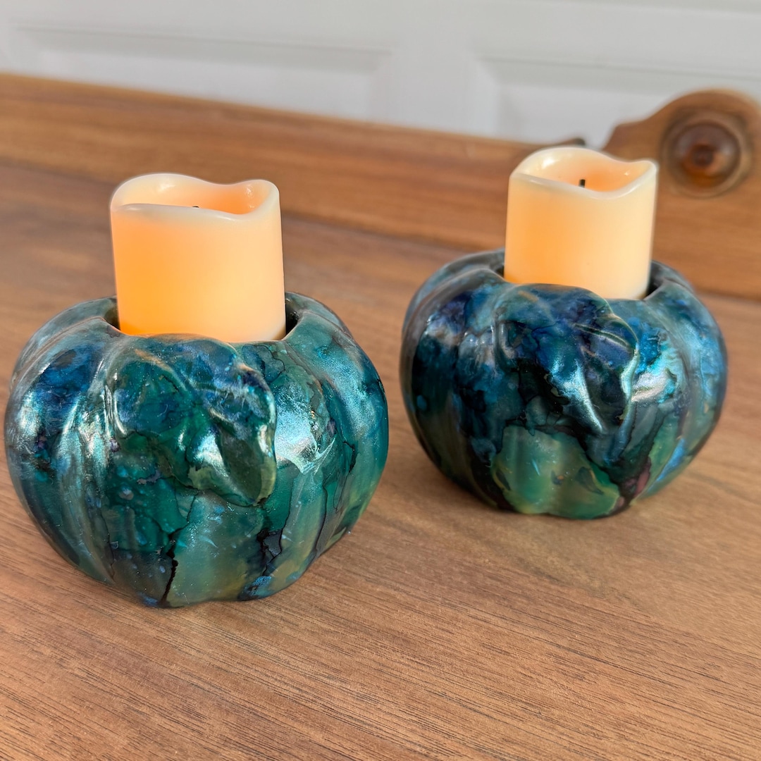 Hand Painted Turquoise Ceramic Pumpkin Votive - Etsy
