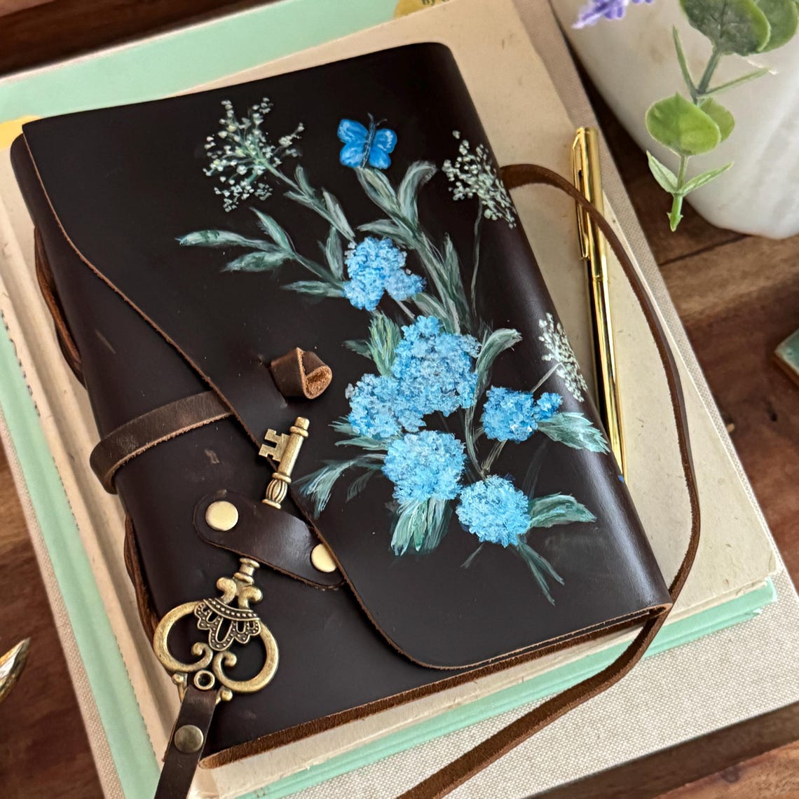 Hand Painted Blue Hydrangea-butterfly Botanical Journal / Diary ...