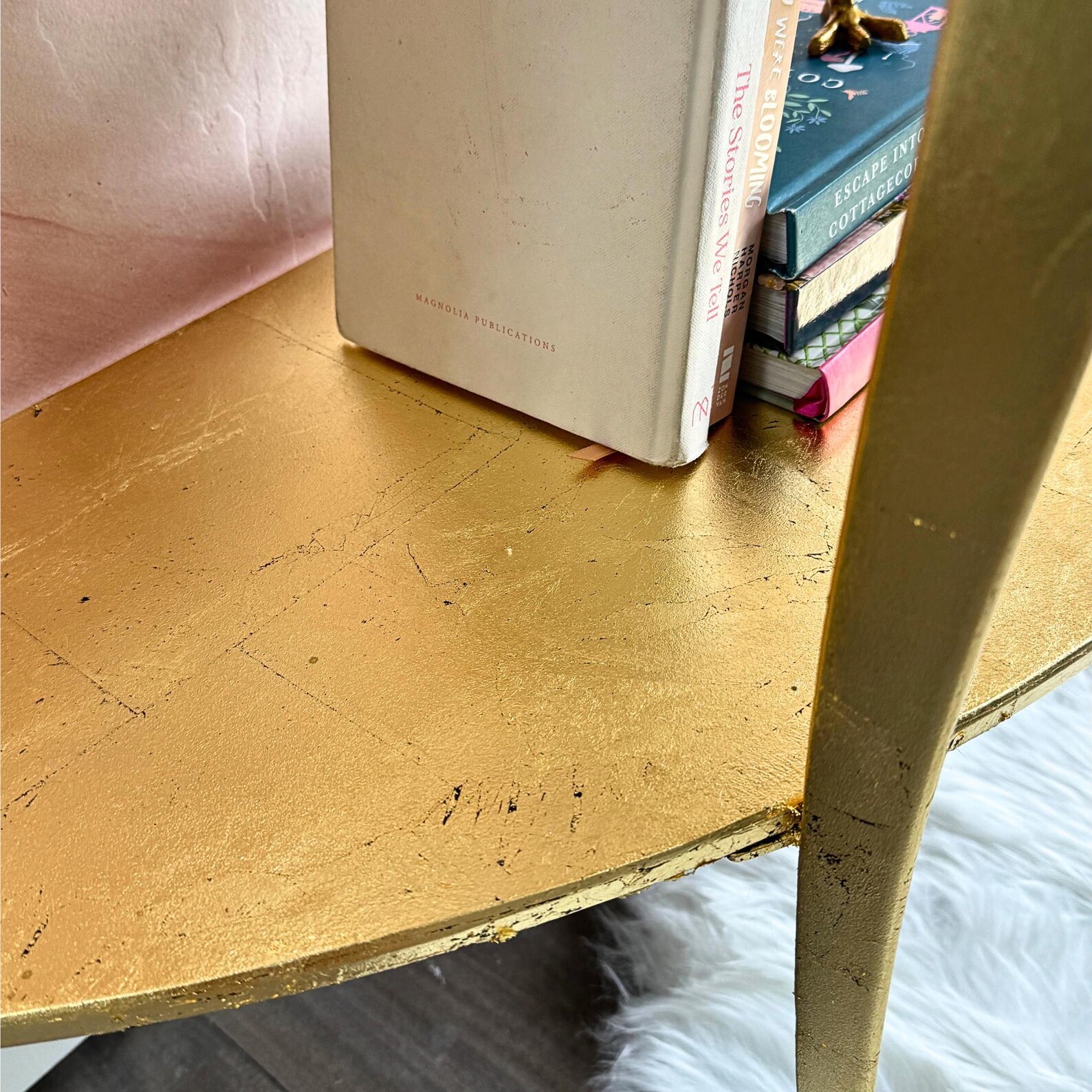 Gold Leaf Metal Console Table With Glass Top / Elegant Entryway Table ...