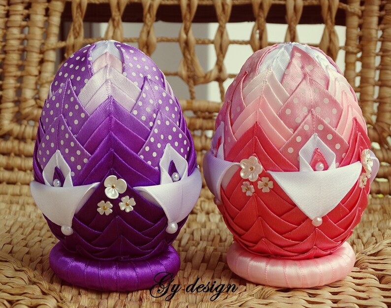 Pink Easter Egg Decoration Quilted Lace Ornaments Easter Decorations Ornament Egg Tabletop Egg ...