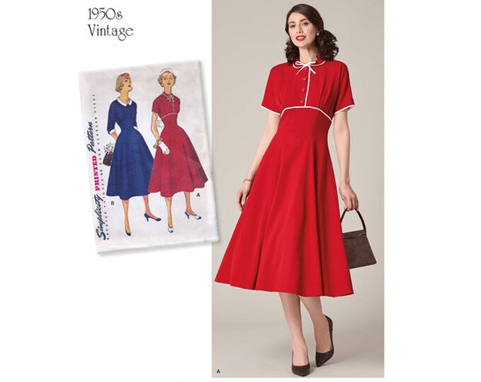 Sewing Pattern for Womens Dress, 1950s Dress W/neck & Sleeve Options ...