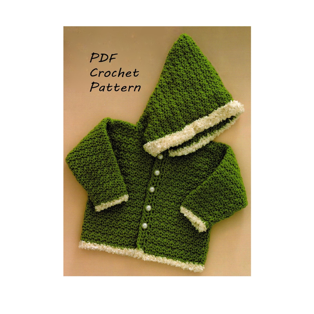 Crochet Patterns for PDF Baby Hooded Baby Jacket Size 6mo, 12mo, 18mo ...